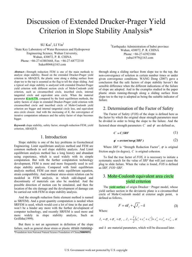 Discussion of Extended Drucker-Prager Yield Criterion in Slope Stability Analysis | PDF | Civil ...