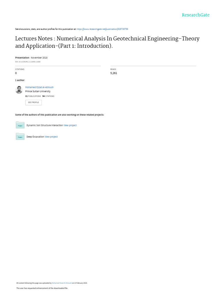 Lectures Notes Numerical Analysis In Geotechnical Engineering Theory And Application Part 1 2776