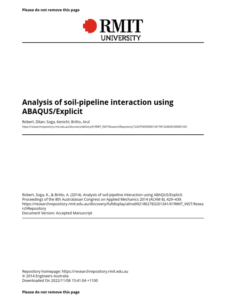 Analysis of Soil - Pipeline Interaction Using ABAQUS Explicit | Download Free PDF | Finite ...