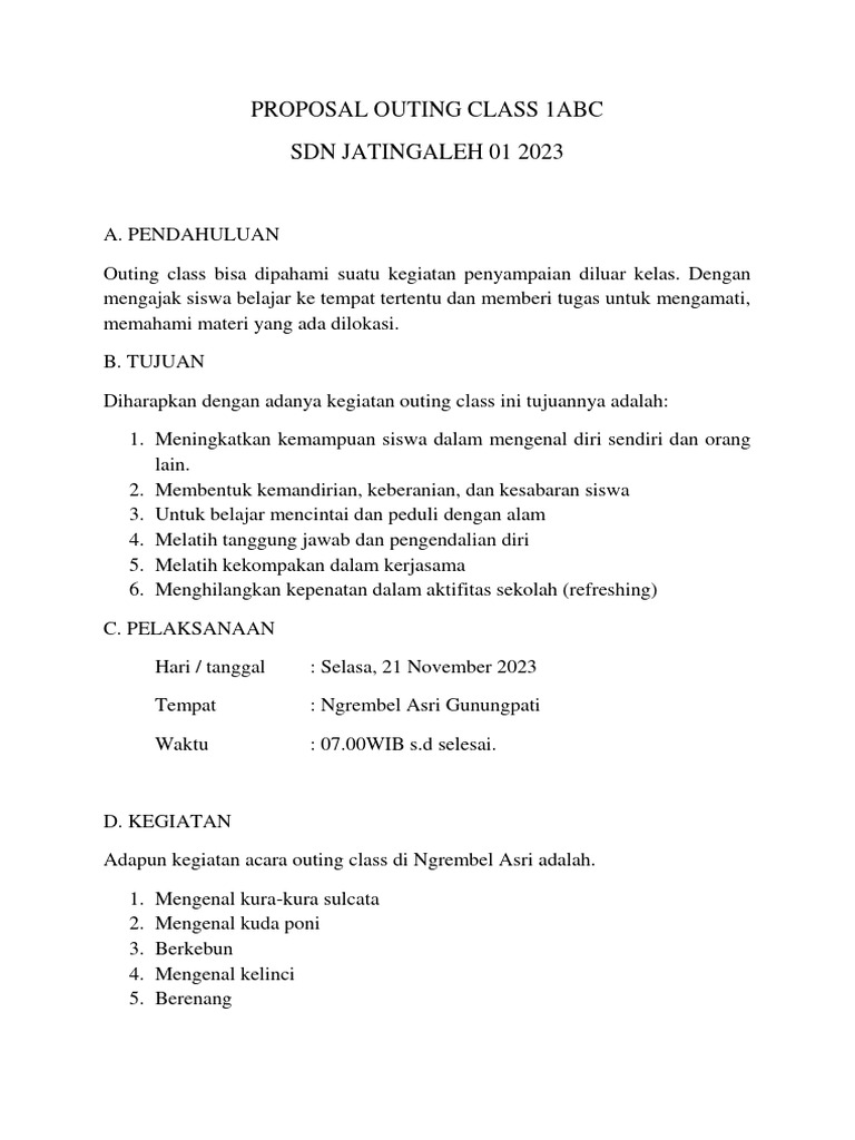Proposal Outing Class 1abc Revisi | PDF