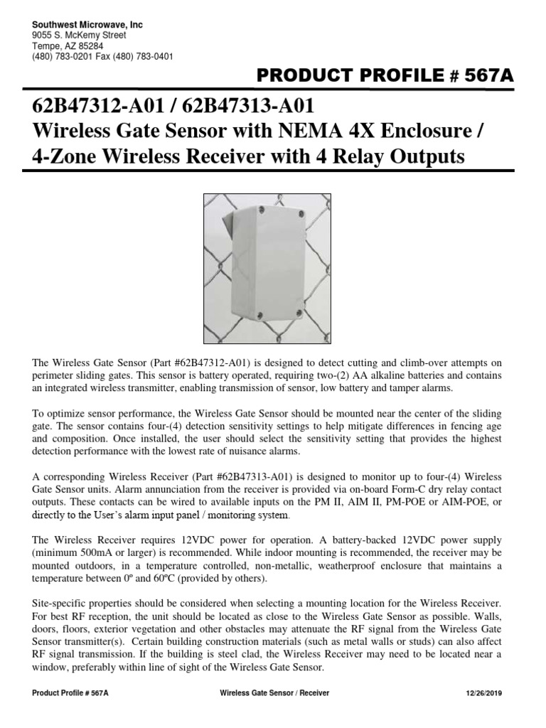 567A Wireless Gate Sensor EN | Download Free PDF | Wireless | Sensor 567A Wireless Gate Sensor EN | Download Free PDF | Wireless | Sensor