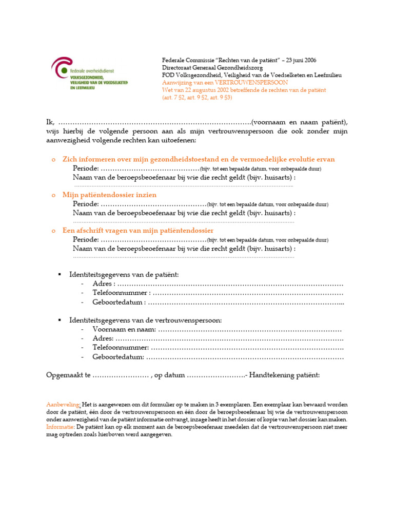 Formulier Aanwijzing Van Vertrouwenspersoon 0 | PDF