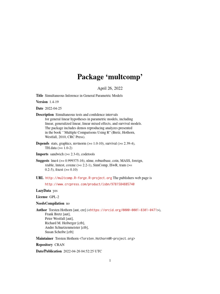Hothorn Et Al Multcomp en R | PDF | Degrees Of Freedom (Statistics) | Multiple Comparisons Problem