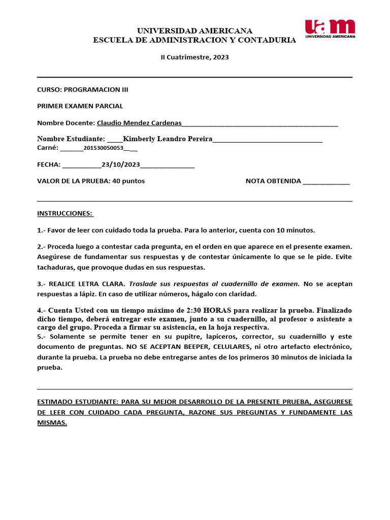 Examen I - Teorico_ | PDF | .NET Framework | Objeto (informática)