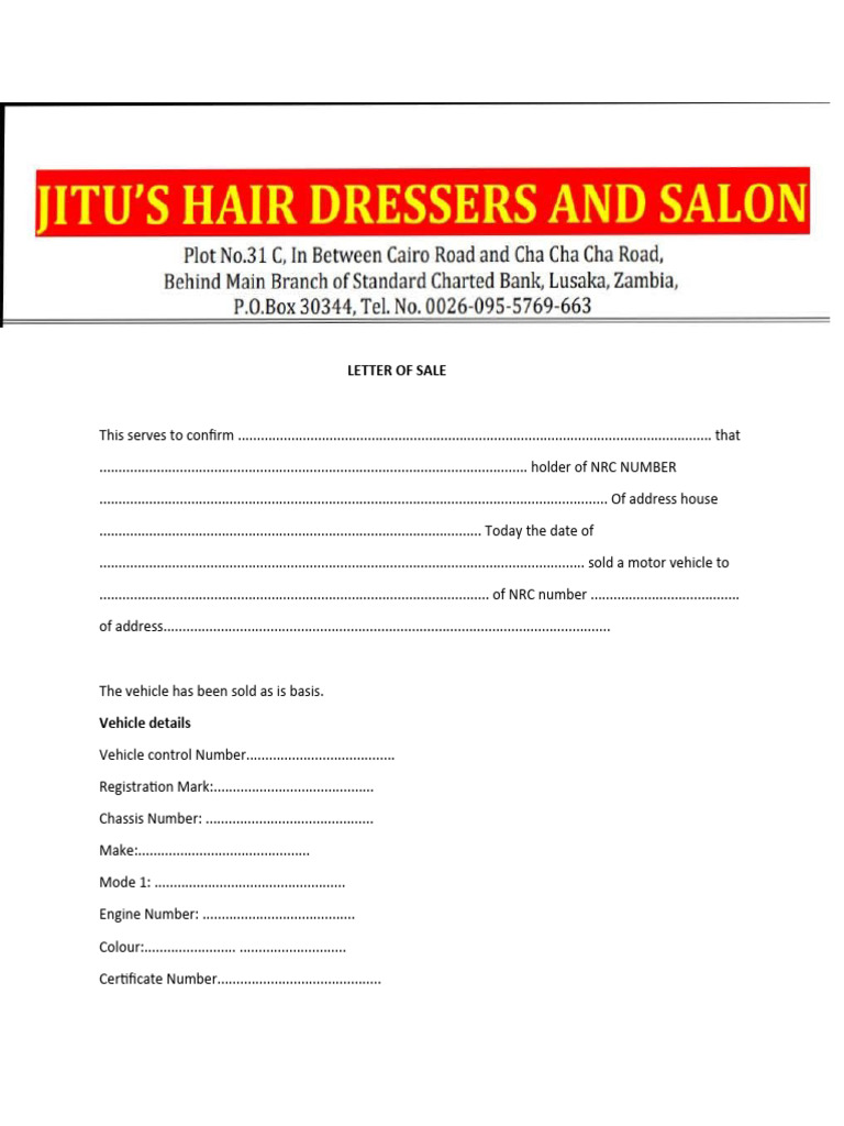 Letter of Sale | PDF | Vehicles | Transport