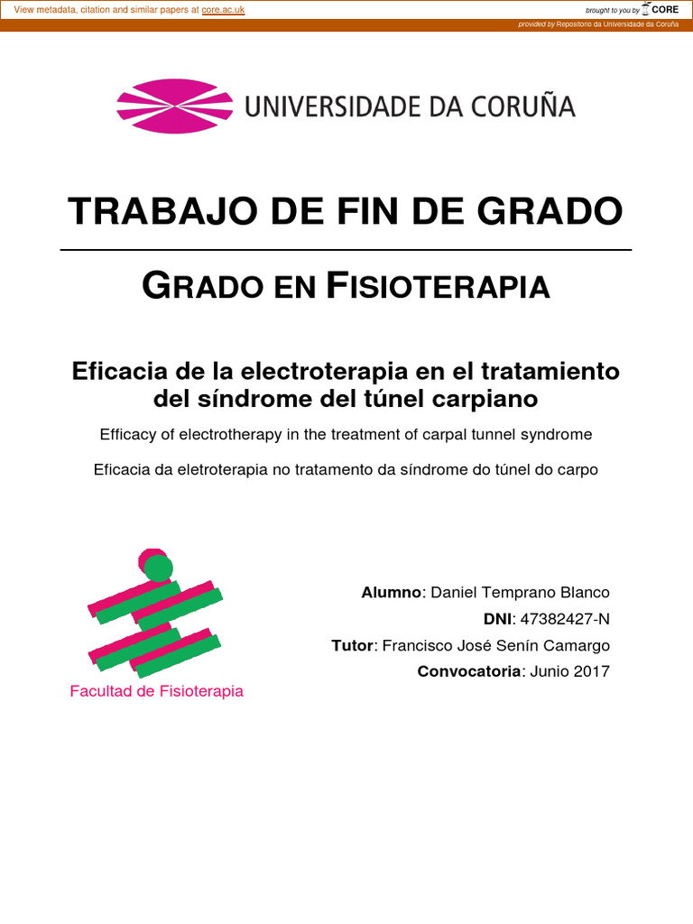 Electroterapia para STC | PDF | Síndrome del túnel carpiano | Medicina
