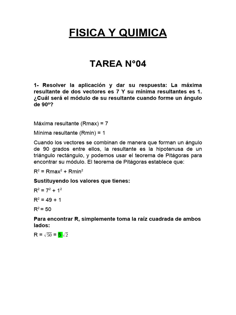 Fisica y Quimica, Tarea 04, Unidad 04 | PDF