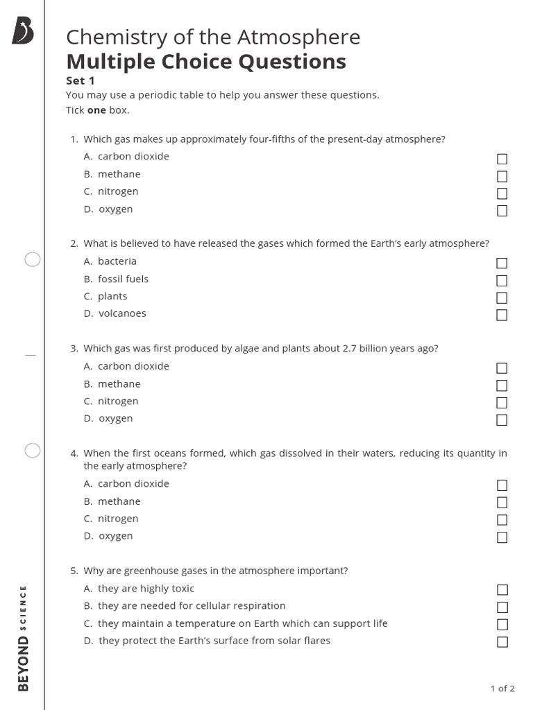 Chemistry of The Atmosphere Multiple Choice Questions Set 1 | PDF