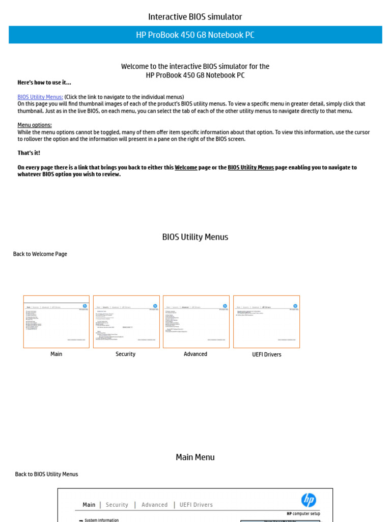 HP Probook 450 G8 Notebook PC: Interactive Bios Simulator | PDF | Bios | Booting
