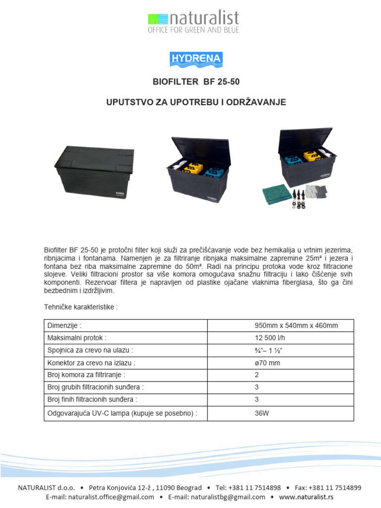 Uputstvo Za Biofilter BF 25-50 | PDF