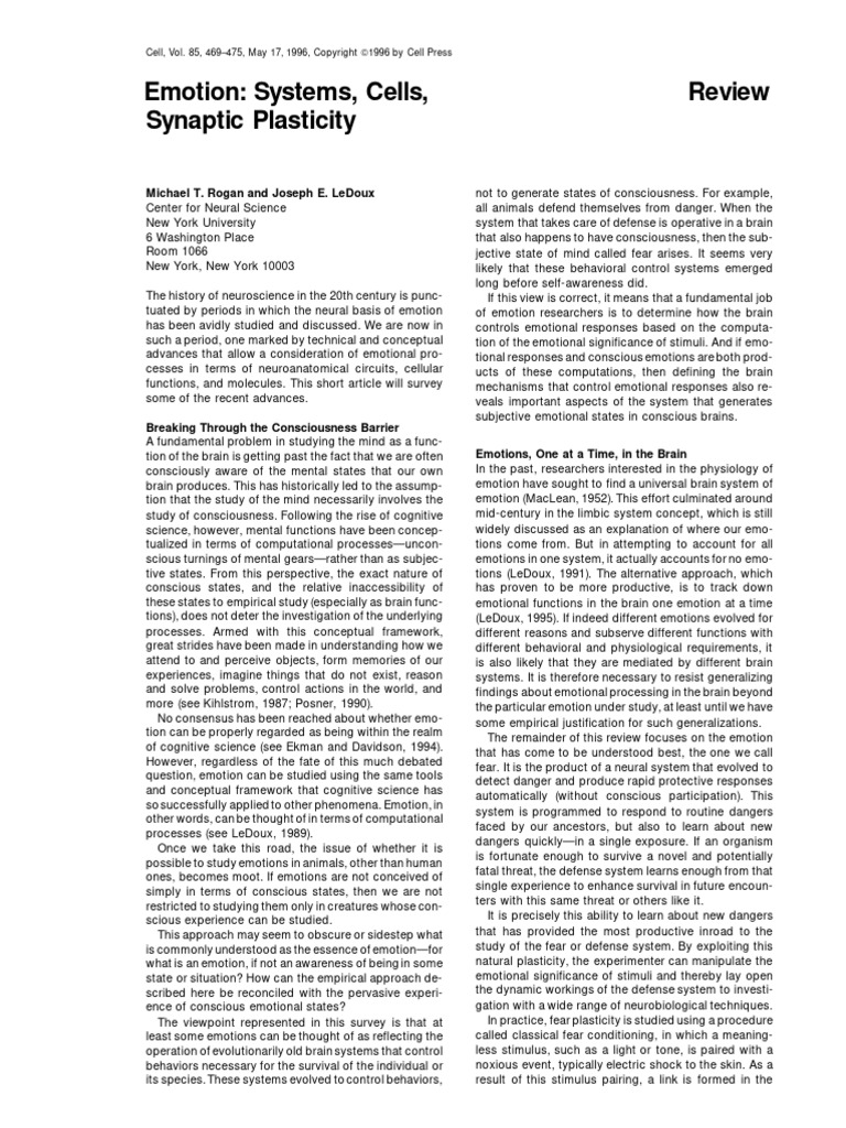Emotion Systems Cells Synaptic Plasticit | PDF | Classical Conditioning | Long Term Potentiation