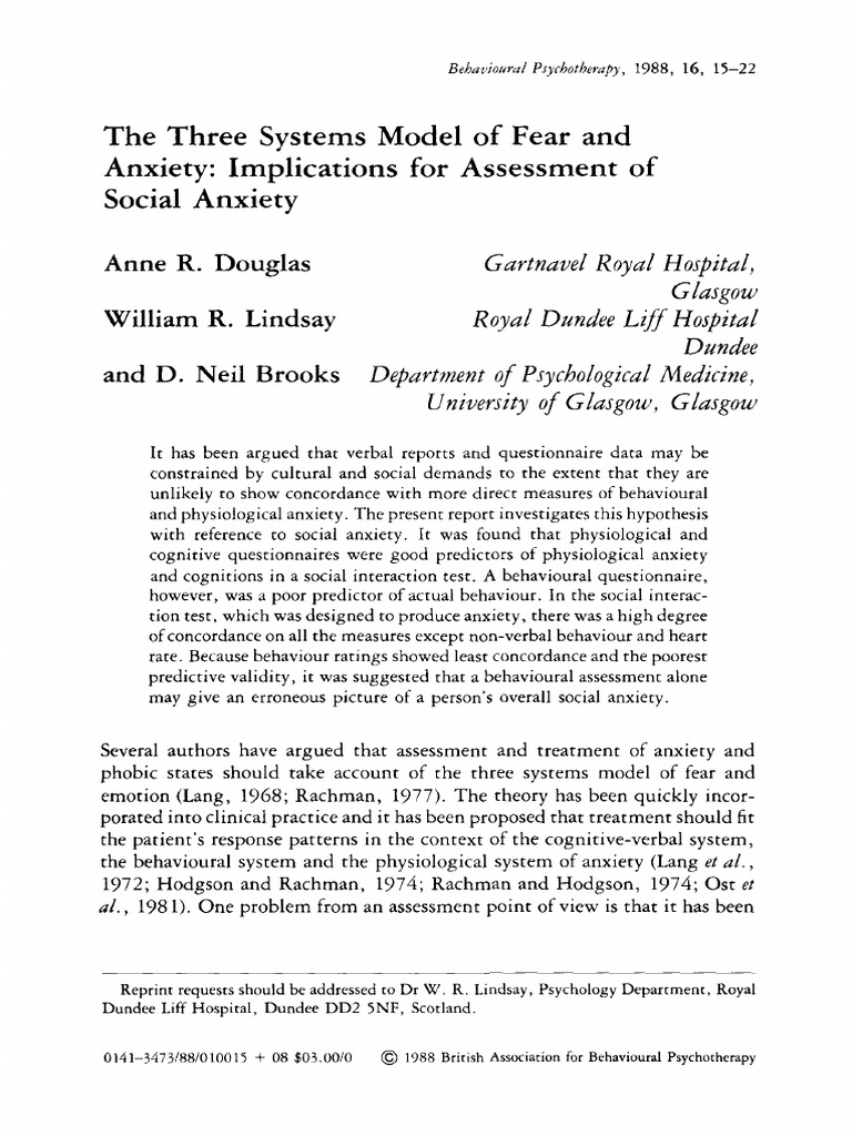 The Three Systems Model of Fear and Anxi | PDF | Anxiety | Self Report ...