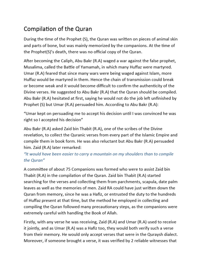 Compilation of The Quran | PDF | Muhammad | Monotheistic Religions