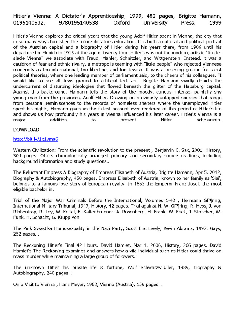 Hitlers Vienna A Dictators Apprenticeship | PDF | History