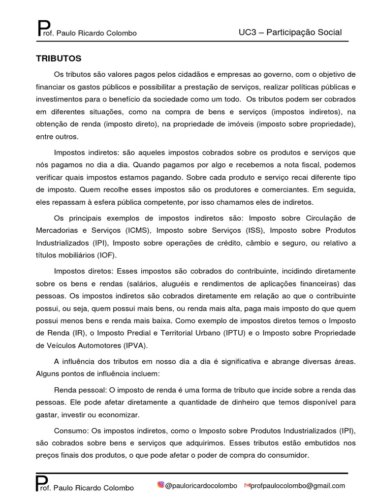 Tributos | PDF | Impostos | Setor terciário da economia