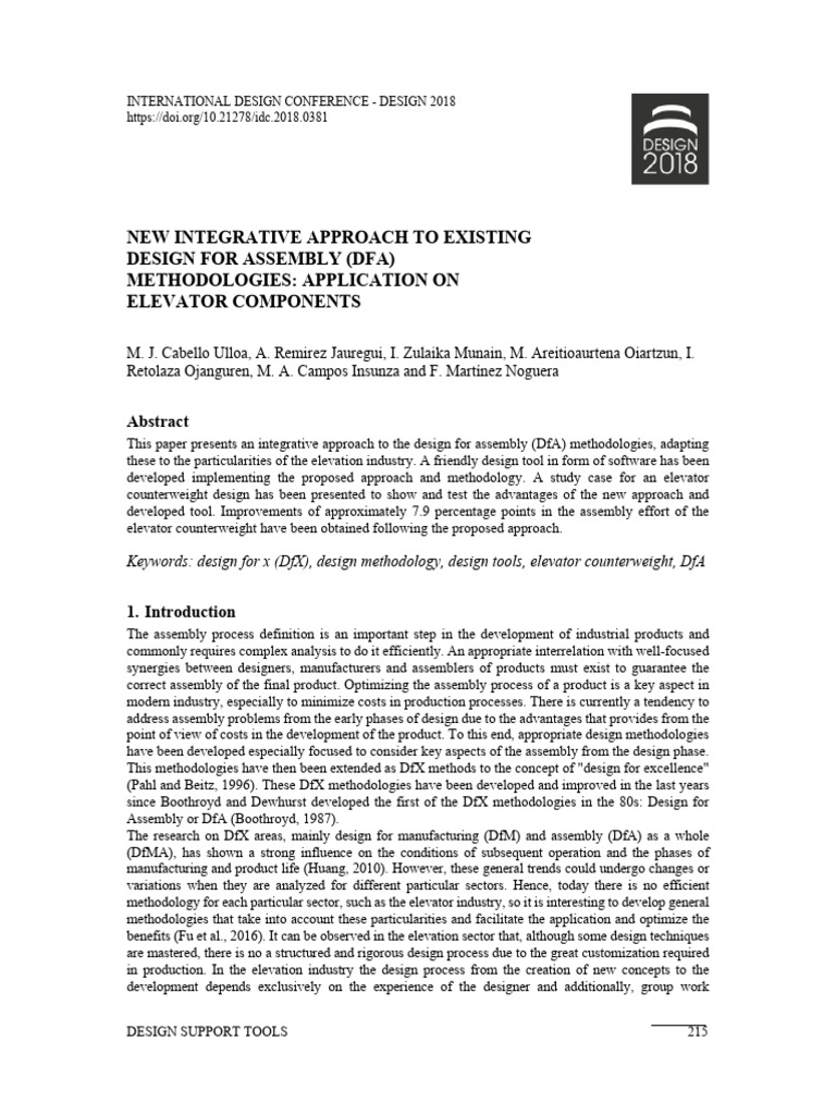 New Integrative Approach To Existing Design For Assembly (Dfa) Methodologies: Application On ...
