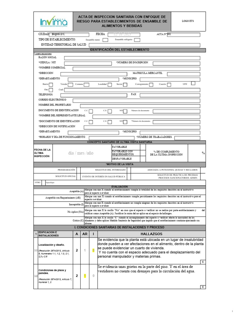 Acta de Inspección Invima | PDF