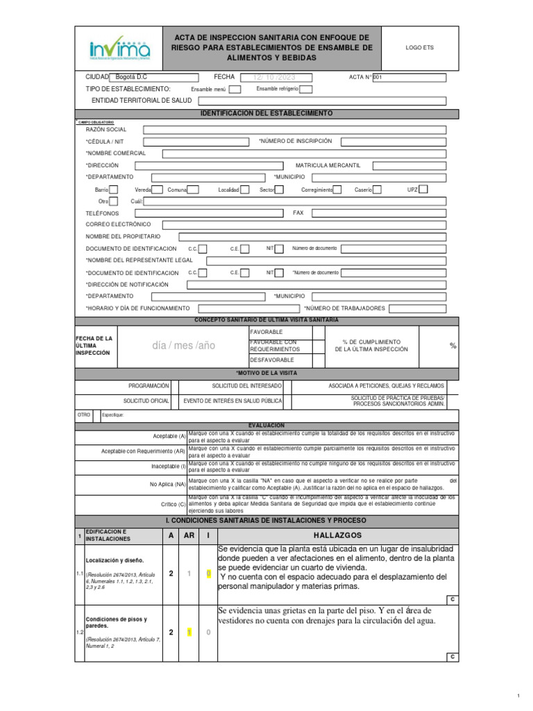 Acta de Inspección Invima | PDF