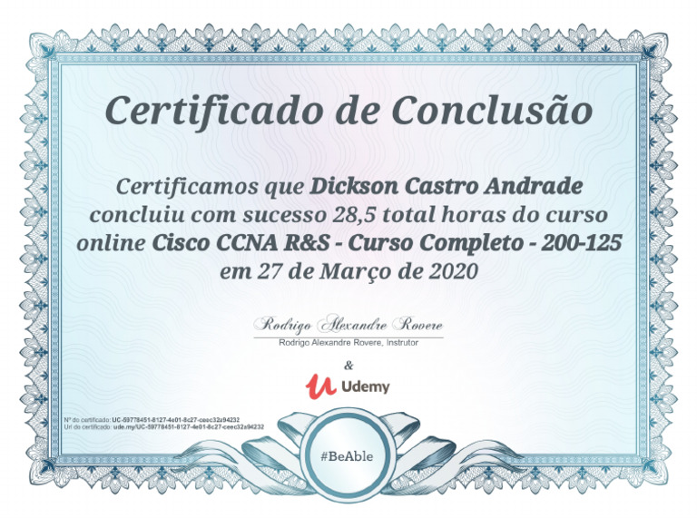 Certificado Treinamento Cisco CCNA | PDF