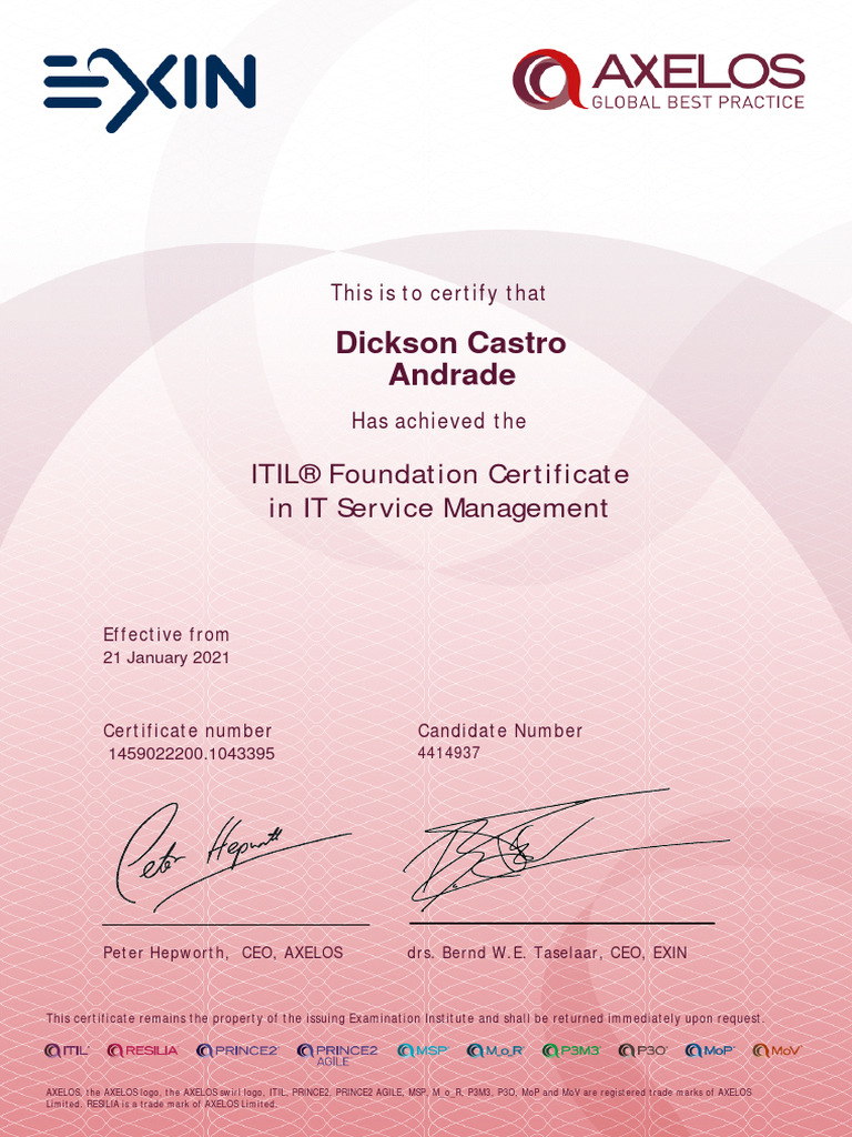 Certificado ITIL® Foundation Certificate | PDF