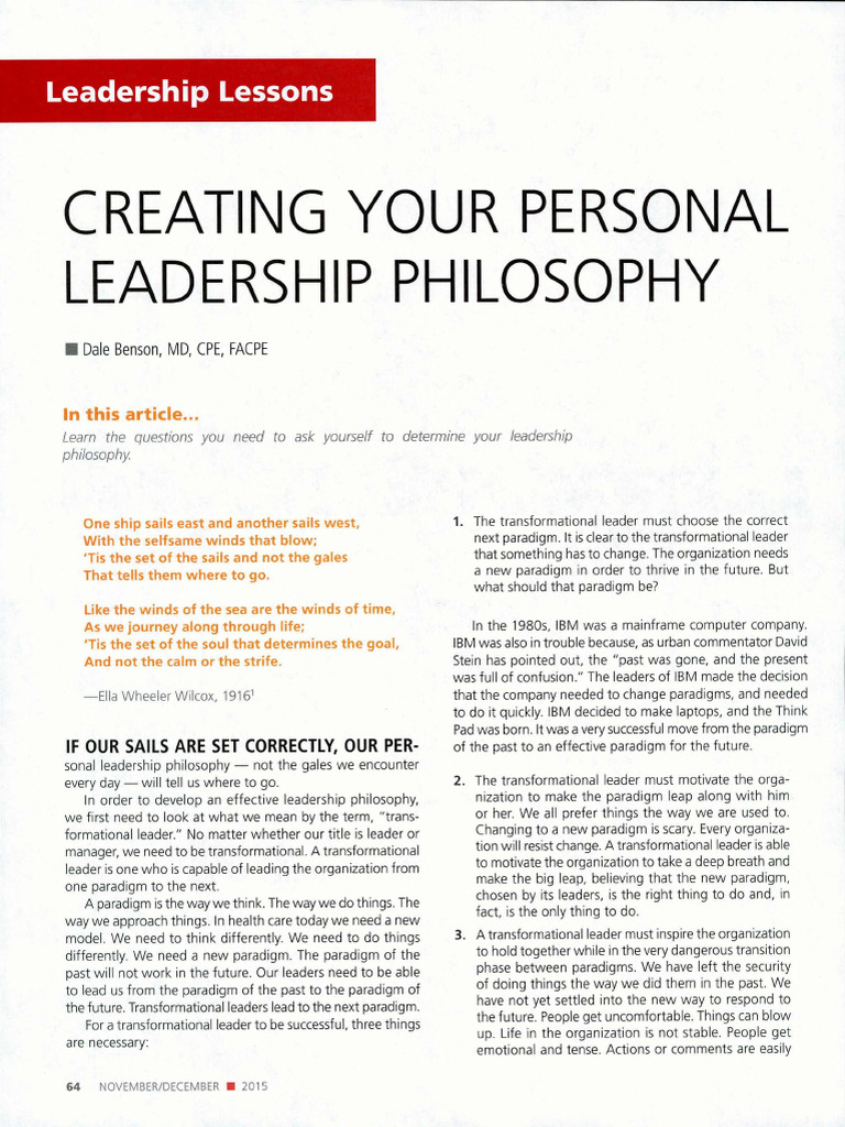 Creating Your Personal Leadership Philosophy | PDF | Leadership