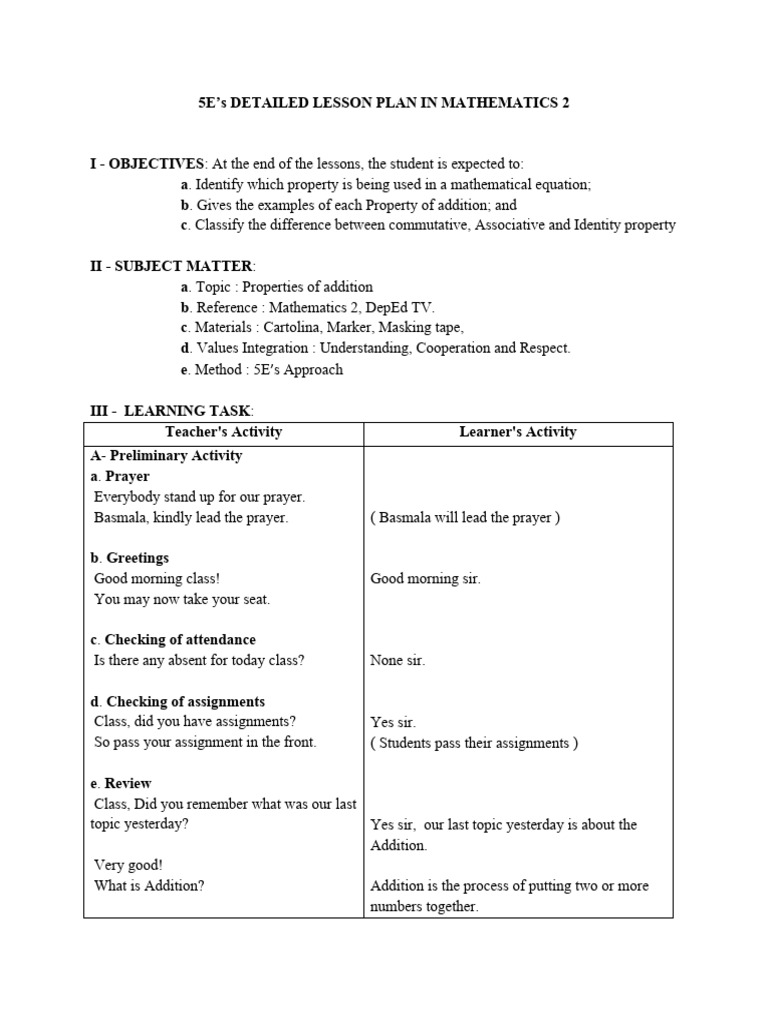 Detailed LP - MATHEMATICS | PDF | Lesson Plan | Human Communication