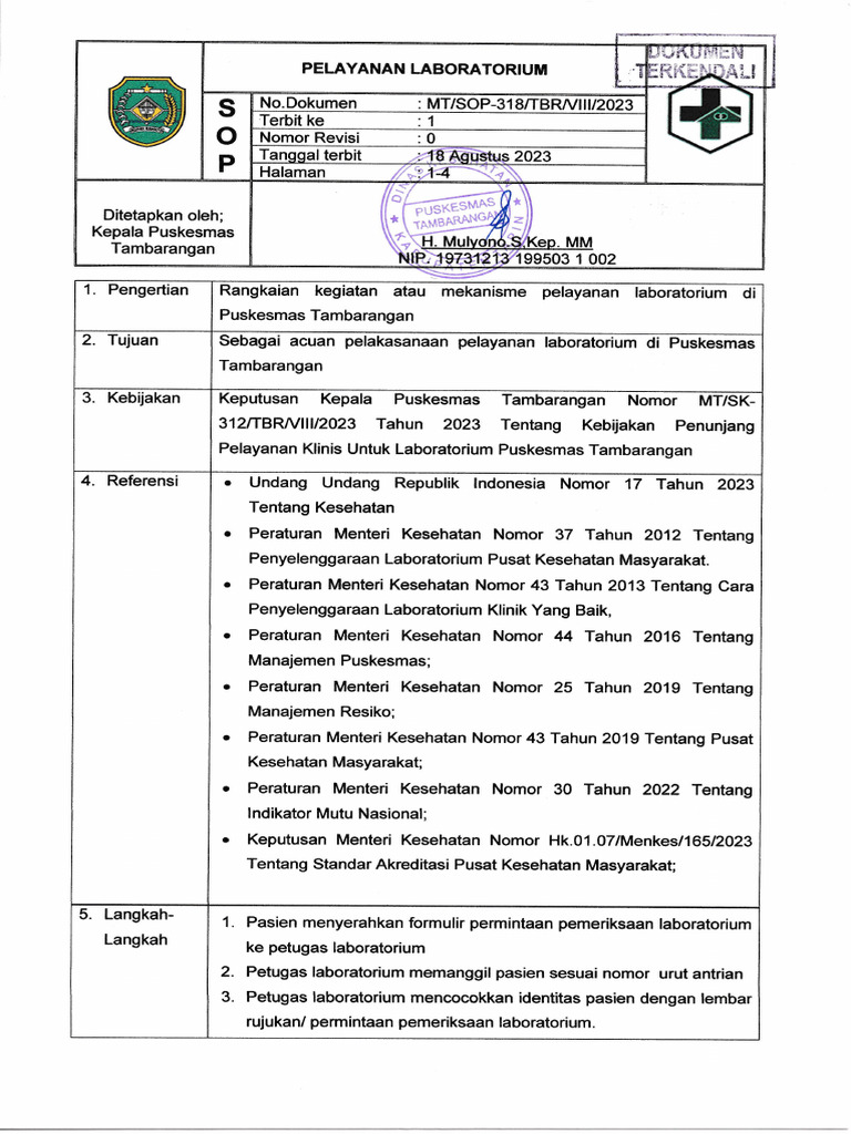 SOP Pelayanan Laboratorium | PDF