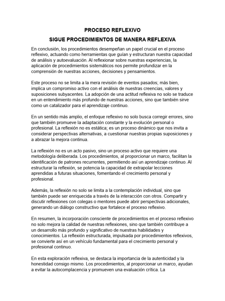 Procedimientos en el Proceso Reflexivo | PDF | Aprendizaje | Business