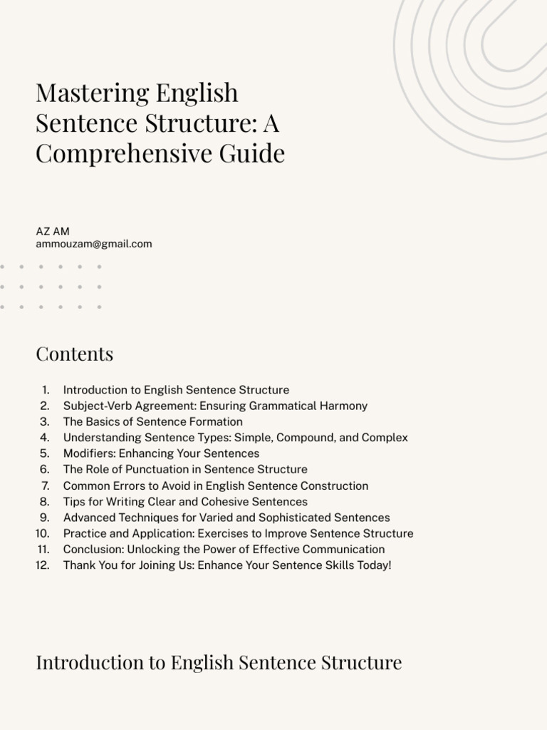 Mastering English Sentence Structure - A Comprehensive Guide | PDF ... Mastering English Sentence Structure - A Comprehensive Guide | PDF ...