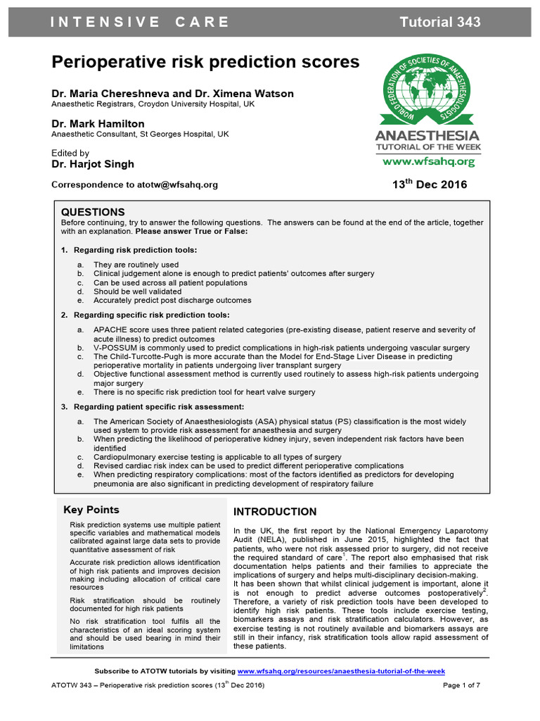 Periop Risk Scoring | PDF | Surgery | Cirrhosis