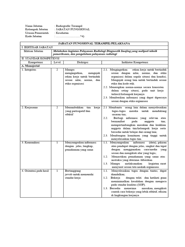 Uraian Tugas Radiografer Terampil | PDF