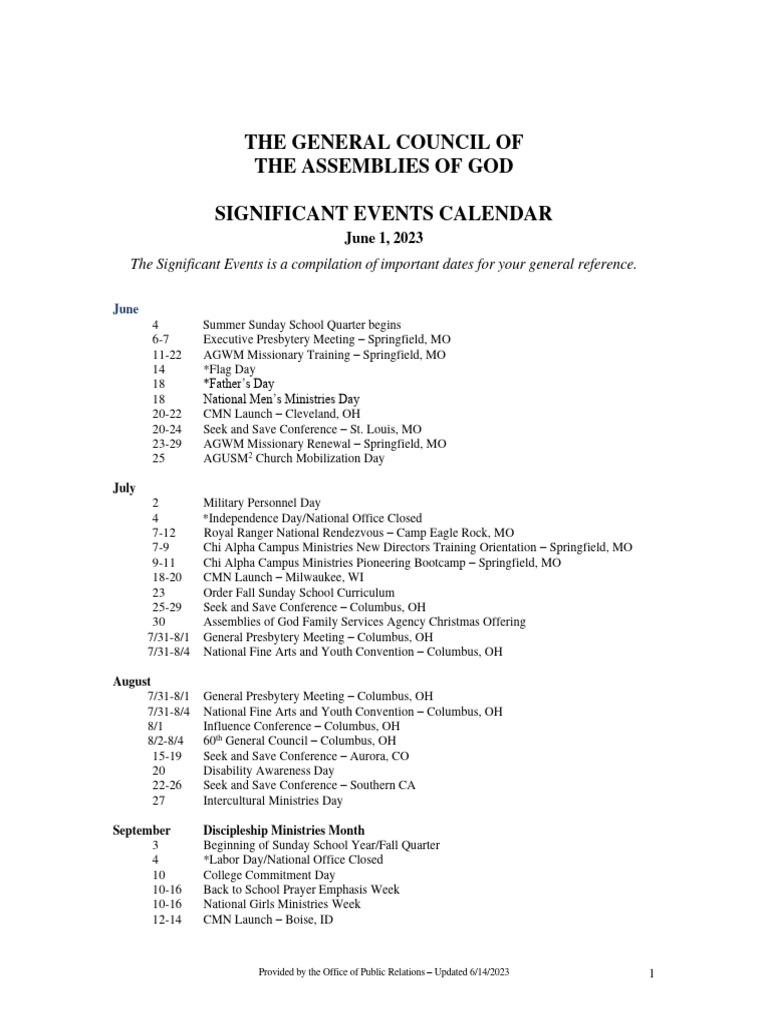 AG Significant Events | PDF | Observances