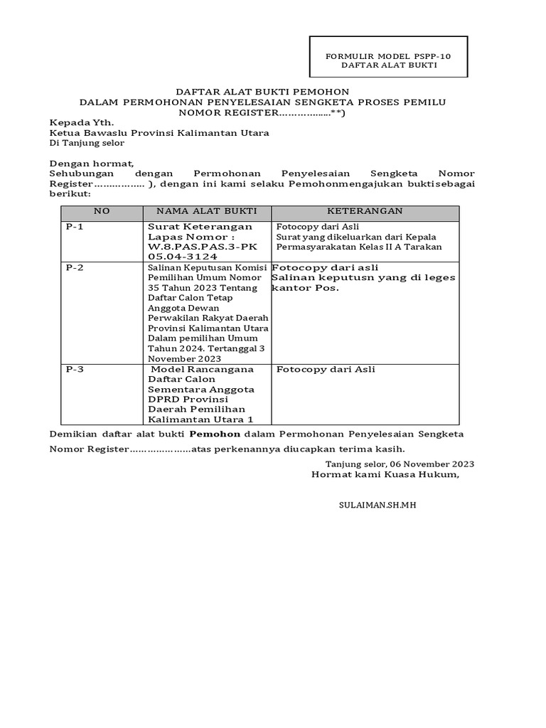 1daftar Alat Bukti PSPP-10 PDF | PDF