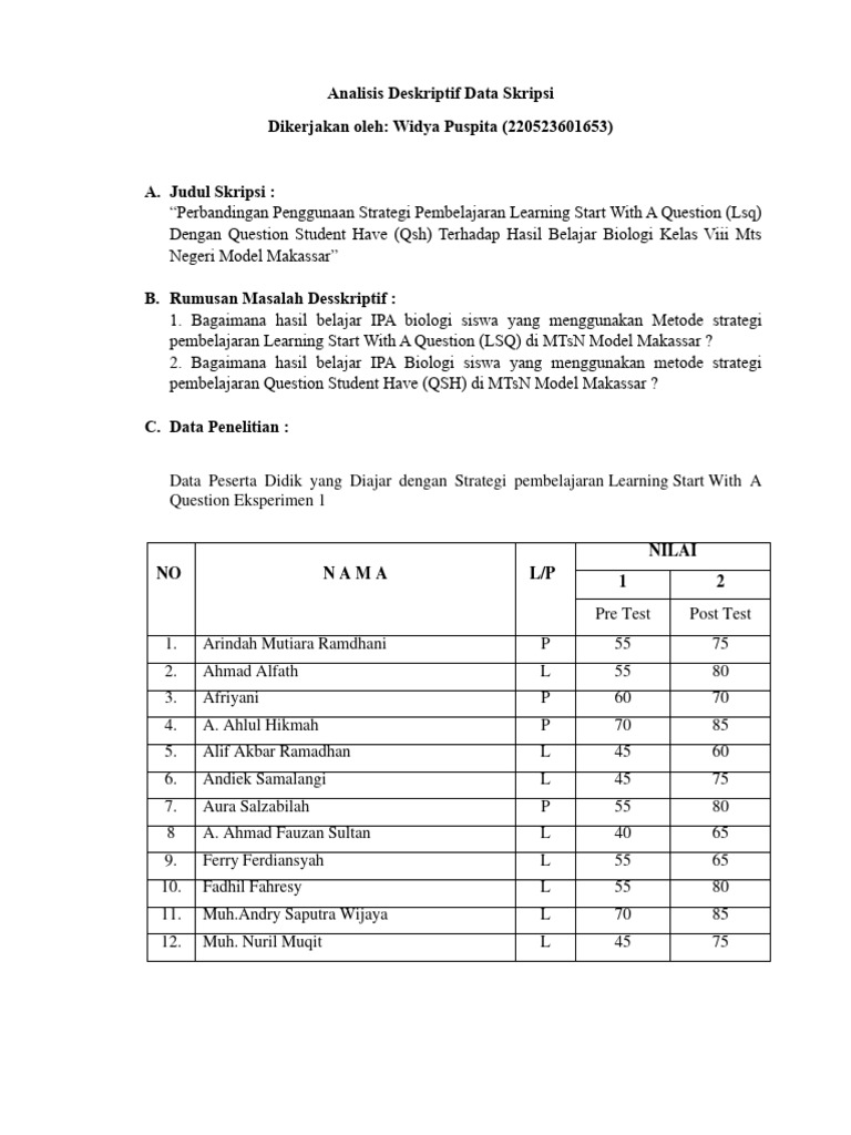 Analisis Deskriptif Data Skripsi | PDF