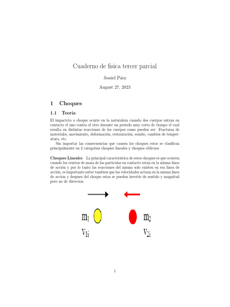 Cuaderno de Fisica Tercer Parcial: 1 Choques | PDF | Fuerza | Inercia