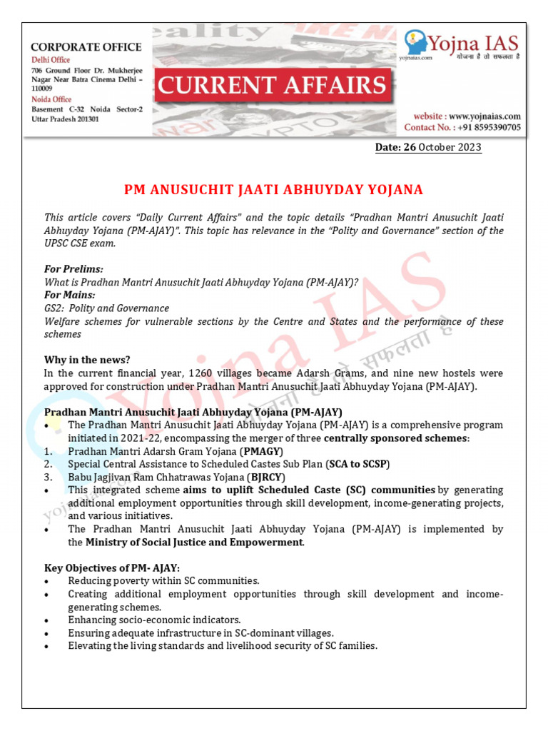 Yojna Daily Current Affairs Eng Med 26 Oct 2023 | PDF | Economies