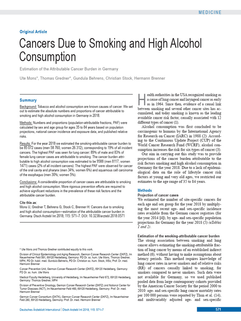 Cancers Due To Smoking and High Alcohol Consumption | PDF | Cancer | Addiction