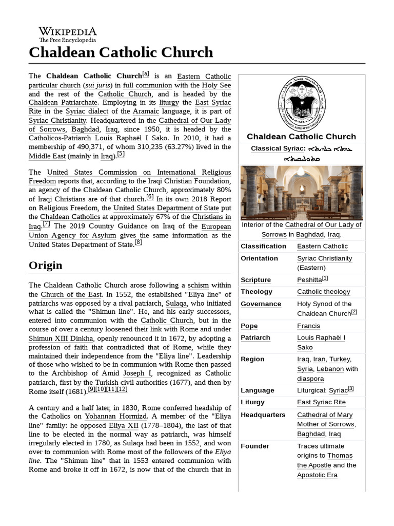 Chaldean Catholic Church | PDF | Assyrian Church Of The East ...