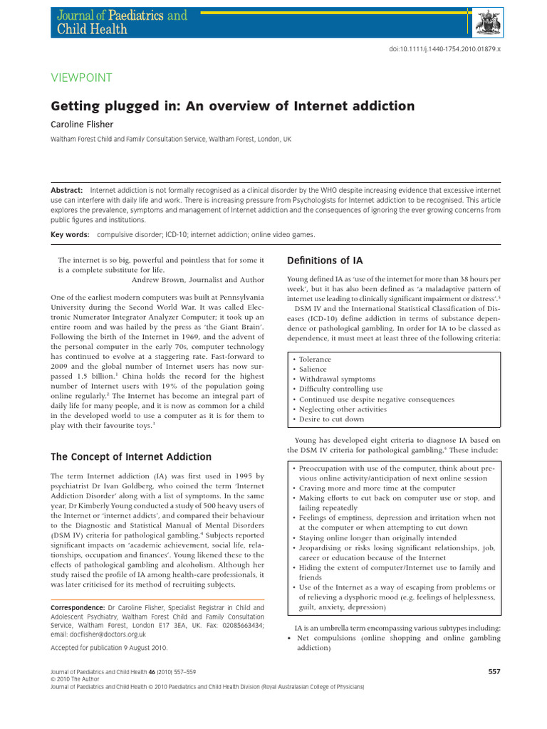 J Paediatrics Child Health - 2010 - Flisher - Getting Plugged in An Overview of Internet ...