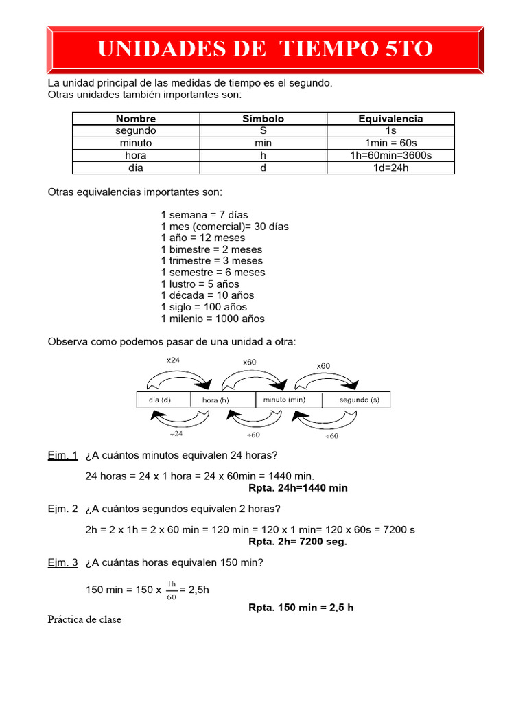 Ejemplos de Unidades de Tiempo para Quinto de Primaria | PDF | Unidades ...