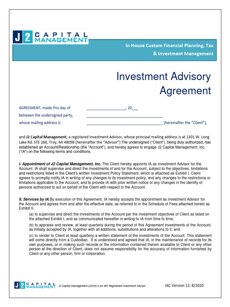 Investment Advisor Agreement J2 Capital Management | PDF | Securities ...