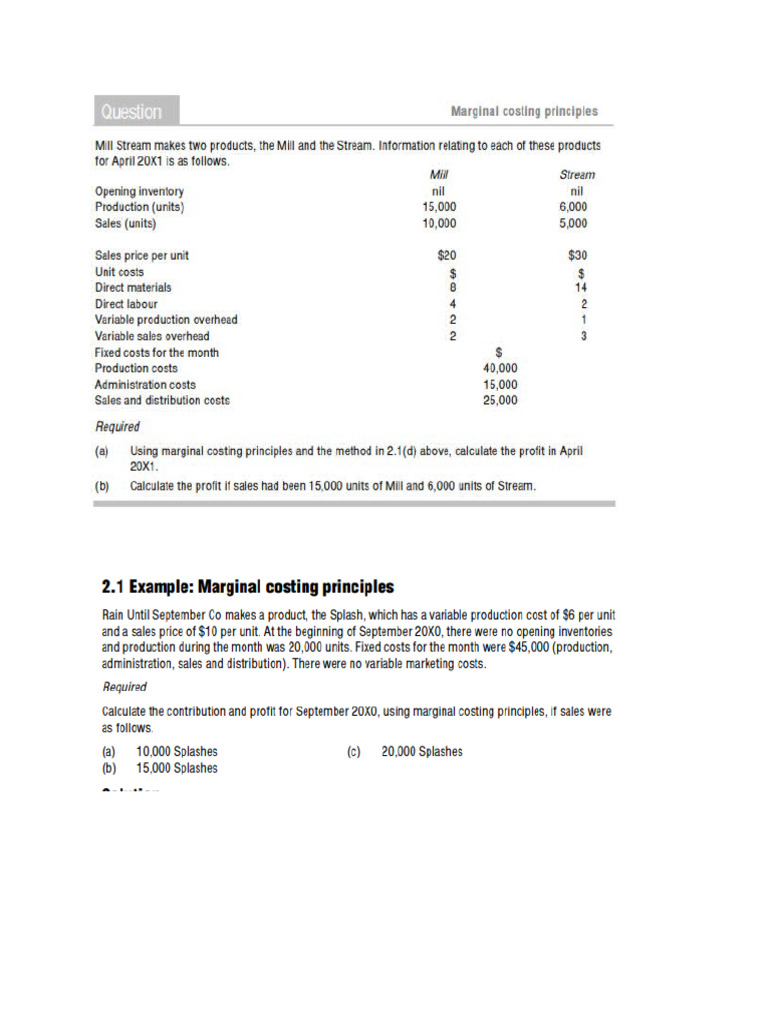 Absorption and Marginal Costing Questions - Set | PDF