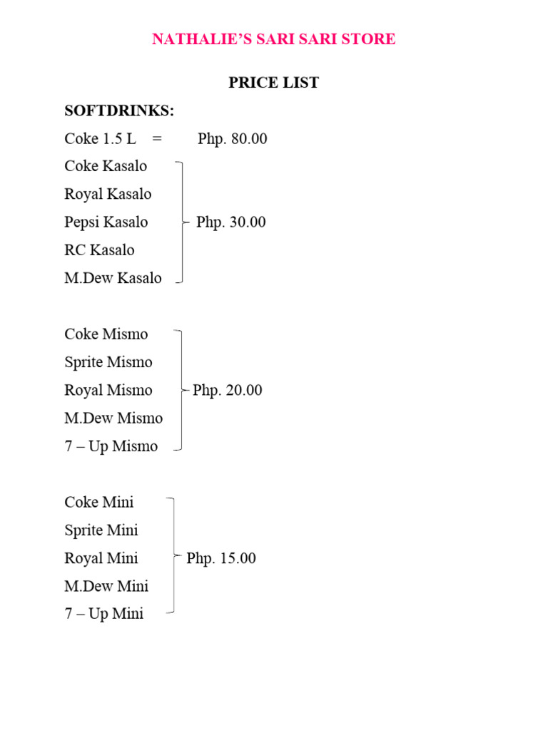 Softdrinks Price List | PDF | Cooking, Food & Wine