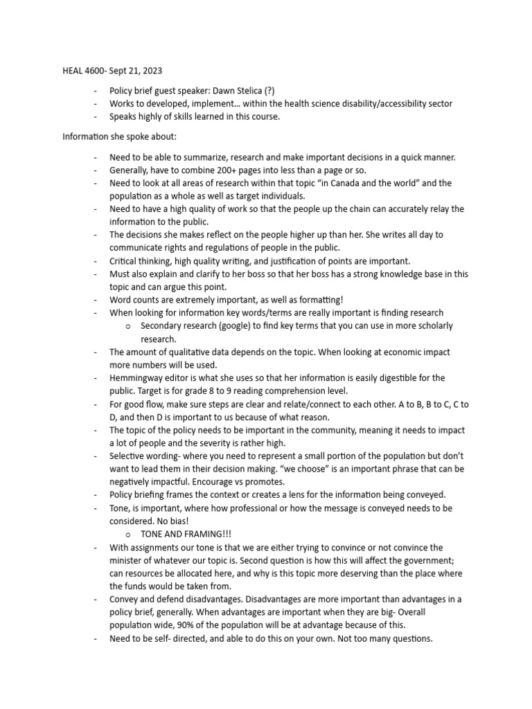 Policy Guest Speaker Notes | PDF | Information | Learning