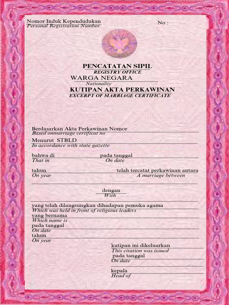 Contoh Kutipan Akta Nikah 2024 | PDF