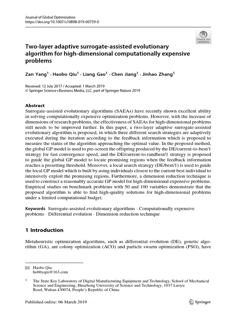 2019 TASEA Two-Layer Adaptive Surrogate-Assisted Evolutionary Algorithm For High-Dimensional ...