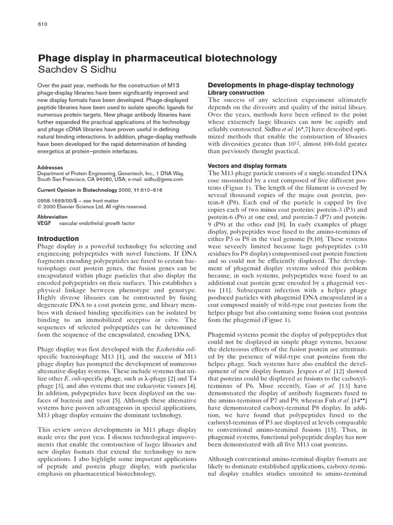 Phage Display in Pharmaceutical Biotechnology | PDF | Proteins | Bacteriophage