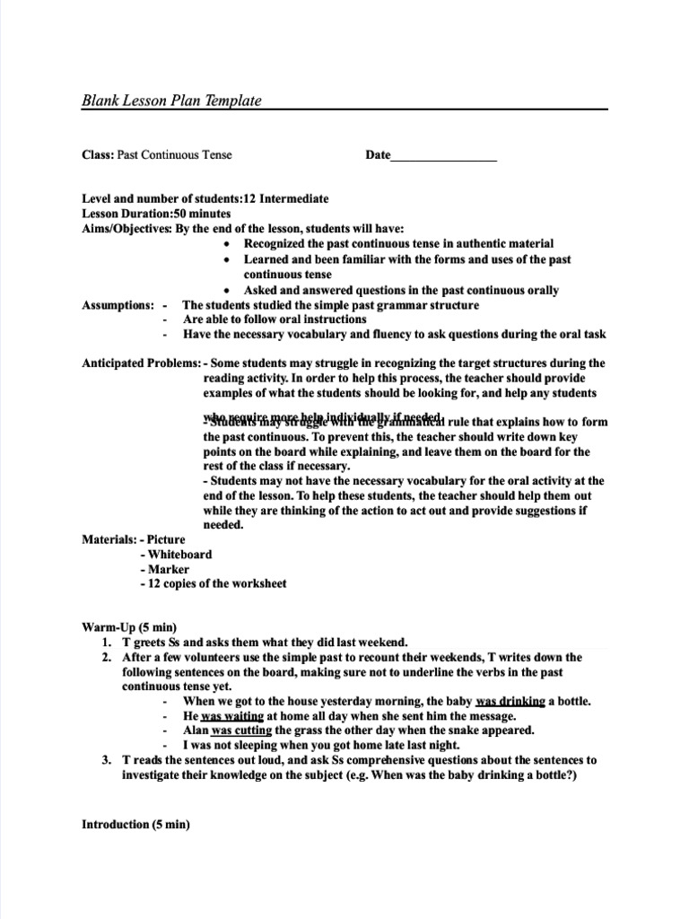 PDF Past Continuous Lesson Plan - Compress | PDF | Grammatical Tense ...
