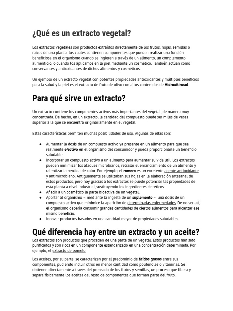 Qué Es Un Extracto Vegetal | Descargar gratis PDF | Alimentos | Petróleo