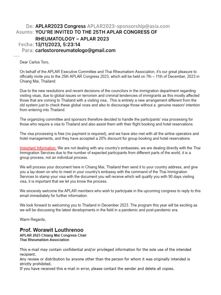 APLAR Congress 2023 Visa and Travel Info | PDF | Thailand